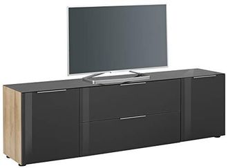 Maja Möbel Trend Lowboard, Holzwerkstoff melaminharzbeschichtet, Riviera-Eiche-Glas anthrazit, 180,4 x 53,9 x 40,0 cm