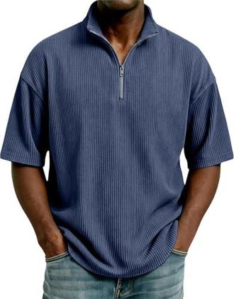 Generic Hauts basiques classiques solides pour homme, v&ecirc;tements de travail d&eacute;contract&eacute;s, polo boutonn&eacute;, chemise l&eacute;g&egrave;re et respirante, t-shirts dext&eacute;rieur, noi