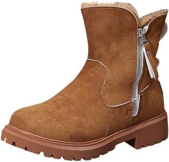 Generic Bottes mi-mollet chaudes &agrave; talon &eacute;pais pour femme - Couleur unie - Fermeture &eacute;clair lat&eacute;rale - Doublure en polaire - Large mollet - Confortable - Noir