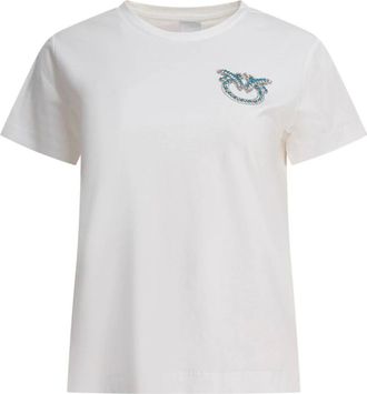 Pinko Pinko, Femme, Tops, Blanc, Taille: 40 FR T-Shirt Ras du Cou Orn&eacute; de Cristaux