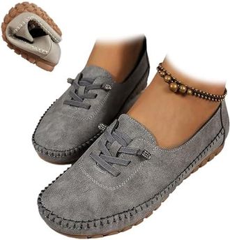 Generic Mocassins confortables et doux cousus &agrave; la main en cuir v&eacute;ritable pour femme, mocassins orthop&eacute;diques vintage en cuir, coupe large, chaussures de marc