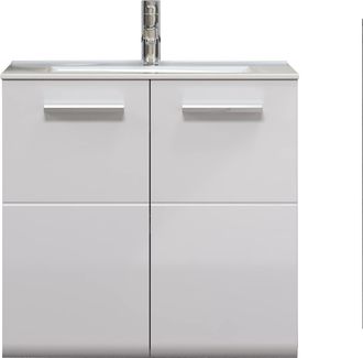 Trendteam Riva - Waschtisch - Wei&szlig; Hochglanz/Grau - H&auml;nge-Waschbeckenunterschrank mit 2 T&uuml;ren und 1 Einlegeboden inkl. Waschbecken - (BxHxT) 62 x 59 x 47 cm - m