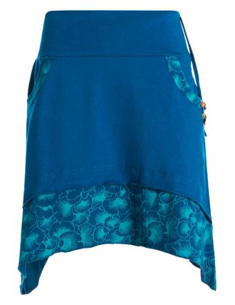 vishes Alternative Bekleidung - Damen mini Rock Baumwolle Blumen-Muster extra breiter Bund mit Kordel-Zug und Taschen t&uuml;rkis 38