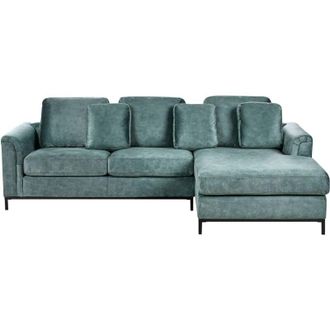 Beliani 4-Sitzer Ecksofa Links Blaugr&uuml;n Samt mit Kissen Schwarze Metallbeine Edelstahlf&uuml;&szlig;e L-F&ouml;rmig Modern f&uuml;r Wohnzimmer