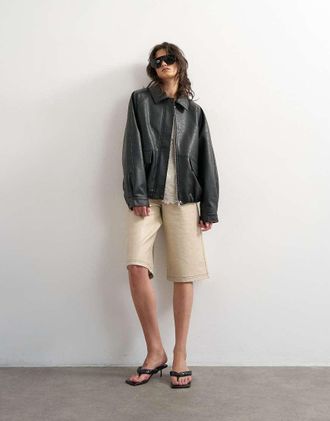 Topshop Bomber &eacute;pur&eacute; en similicuir - Noir
