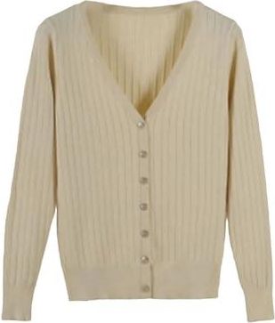 Generic Cardigan tricot&eacute; tendance &agrave; col en V et manches longues pour femme, abricot, Taille XS