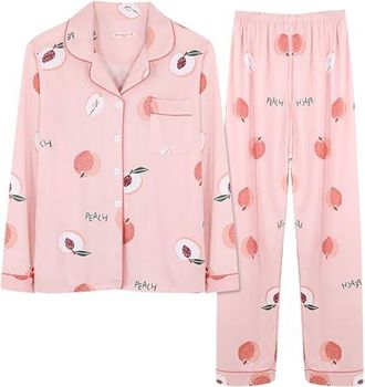 Generic Pyjama boutonn&eacute; pour femme &agrave; manches longues tendance et pantalon pleine longueur avec imprim&eacute;s exquis, v&ecirc;tements de nuit confortables, v&ecirc;tements de n