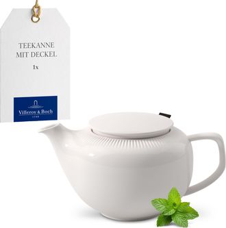 Villeroy & Boch Afina Teekanne Inklusive Deckel und Filter, Kanne für Tee aus Premium Porzellan, Made in Germany, spülmaschinenfest und mikrowellensicher, weiß