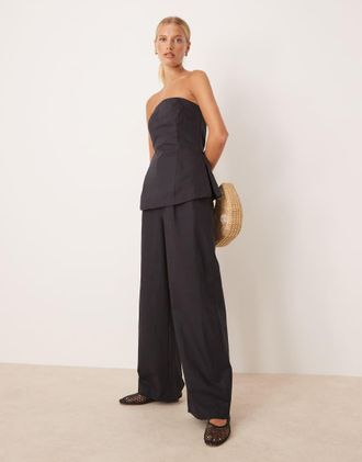 Tala Pantalon ample et ajusté en lin épais - Noir