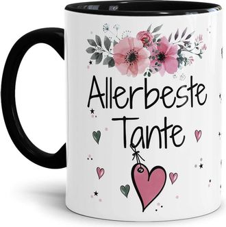 Tassendruck Tasse mit Spruch - Allerbeste Tante - Schöne Geschenkidee/zum Geburtstag für beste Freunde und Familie/Danke Tasse - Innen & Henkel Schwarz