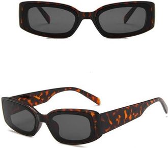 Generic Lunettes de soleil couleur bonbon pour femme, style hip-hop, rectangulaire, pour homme, femme, gris léopard 2026