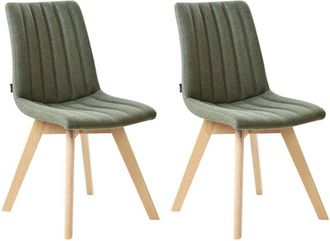 Beliani Esszimmerstuhl 2er Set Dunkelgrün Stoffbezug Gesteppt Vertikale Steppung Helle Holzbeine Ohne Armlehnen Retro-Design Wohnzimmer Küche Wohnküche