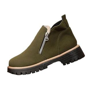 Generic Bottines Chelsea d&eacute;contract&eacute;es pour femme - Coupe large - Style &eacute;l&eacute;gant - Bout rond bas - Talon &eacute;pais - Antid&eacute;rapantes - Fermeture &eacute;clair lat&eacute;rale - C