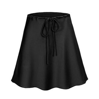 Generic Jupe en satin noire courte - Jupe noire pour femme - Jupe mi-jupe &eacute;lastique en satin avec taille haute - Jupe d&eacute;t&eacute; unie - Jupe trap&egrave;ze - Jupe midi - T