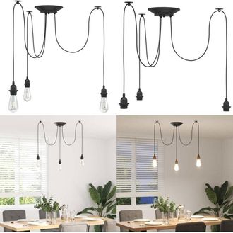 vidaXL Pendelleuchte mit 3 Fassungen E27 Schwarz Metall - Vidaxl