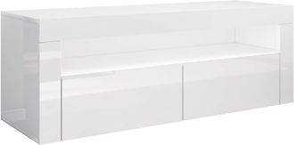 Sonni TV Board, Fernsehtisch, Lowboard Hochglanz,mit LED-Beleuchtung, 12 Farben k&ouml;nnen eingestellt Werden, Wei&szlig; Hochglanz, TV Schrank, Fernsehschrank, TV-Re