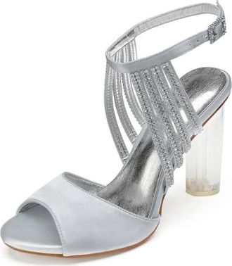 Generic Chaussures De Mariage Sandales &Agrave; Talons &Eacute;pais en Satin &Agrave; Bout Ouvert Femme Mari&eacute;e Bureau Travail Soir Hauts Sandale10.5Cm,Argent,42 EU