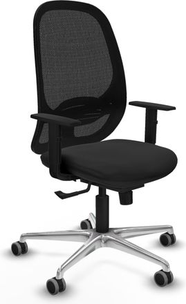 Piqueras y Crespo Schwarzer Schreibtischstuhl mit 1D-Armlehnen, h&ouml;henverstellbare Lendenwirbelst&uuml;tze. Ausgestattet mit 3 Positionen und Schneidschaum. Mit Rollen von 65