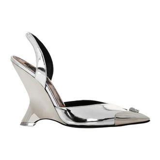 Philipp Plein Femme, Chaussures, Gris, Taille: 36 EU Escarpins compens&eacute;s Decollete en cuir effet miroir