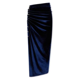 Paco Rabanne Samt Drapierte Midi-Rock mit Juwelenkn&ouml;pfen - - Skirts - Damen - Blau - XS