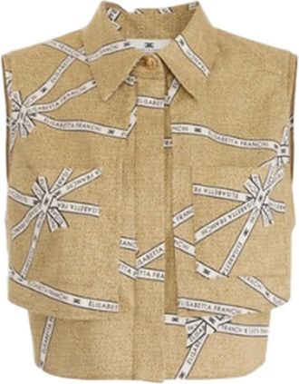 Elisabetta Franchi Femme, Blouses et Chemises, Beige, Taille: 36 FR Chemise en polyester avec coton et &eacute;lasthanne