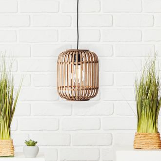 Lightbox Rattan Pendelleuchte - Moderne H&auml;ngeleuchte im Boho Stil - E27 Fassung - f&uuml;r eine Galerie -hellbraun/schwarz