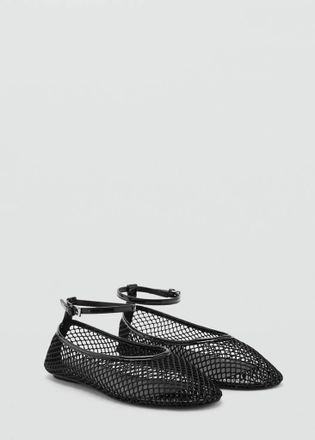 Mango Mesh-Riemchen-Ballerina schwarz - Damen - 35 - MANGO