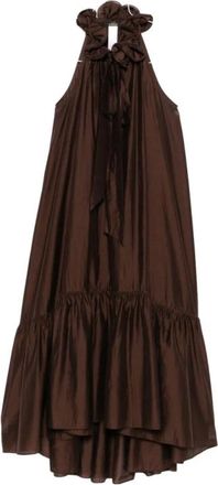Twinset Femme, Robes, Brun, Taille: 38 FR Robe &agrave; Volants et Liens Sans Manches &agrave; &Eacute;tages