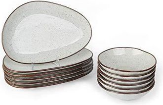 Holst Porzellan RT 014 SET 12 Porzellan 12-tlg.-Set, 6 x Speisenplatte oval 27 cm & 6 x Beilagenschale 15 cm Reaktives Porzellan Arena