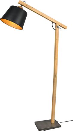 Trio Leuchten Stehleuchte Harris 412700132, Metall Schwarz matt,innen goldfarbig, Holz natur, exklusiv Leuchtmittel 1x E27