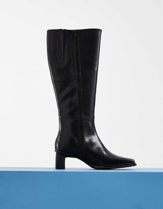 Vagabond Shoemakers Elvina bottes mi-talons &agrave; bout carr&eacute; hauteur genou en cuir noir