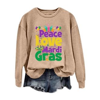 Generic Sweat-shirt pour adolescente et fille avec impression de lettres et col rond, pull douillet pour femme, kaki, XXL