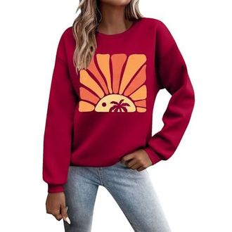 Generic 2026 Printemps 2024 Et Hiver Mode Sunrise Print Sweat &agrave; Capuche Femme, Rouge, XXL