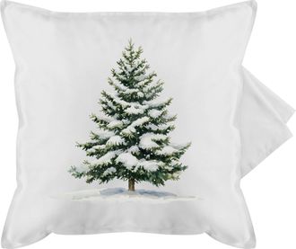 Shirtracer Kissenbezug - Weihnachtskissen Christmas Geschenke - Motiv Weihnachtsbaum mit Schnee Geschenk Wintermotiv Schneebedeckte Tanne I Winter Geschenk zur W