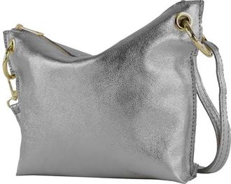 modamoda.de T243/T252 - ital. Sac à bandoulière petit en cuir/daim, Gris argenté/métallique, s