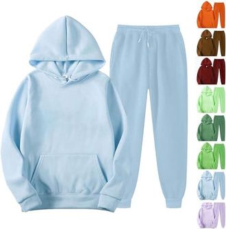 Generic V&ecirc;tements de sport pour femme en coton avec cordon de serrage &agrave; la taille - Surv&ecirc;tement deux pi&egrave;ces surdimensionn&eacute; &agrave; manches longues - Sweat et joggin