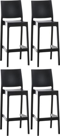 Clp 4er Set Barhocker Maya Aus Wetterbeständigem Kunststoff I 4X Tresenhocker Mit Fußstütze Und Hoher Rückenlehne, Farbe:schwarz