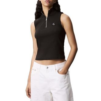 Calvin Klein Baumwolloberteil mit Reißverschlusskragen - Schwarz