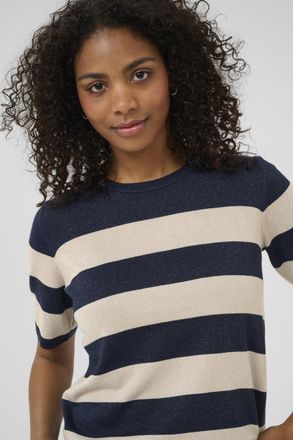 Kaffe Strickpullover KAregina L, Midnight/Feather Wide Stripe L