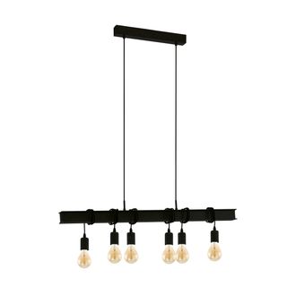 Eglo H&auml;ngelampe Townshend, 6-flammige Vintage Pendelleuchte &uuml;ber Esstisch, Deckenlampe h&auml;ngend im Industrial Design, Esszimmerlampe aus Stahl in Schwarz, E
