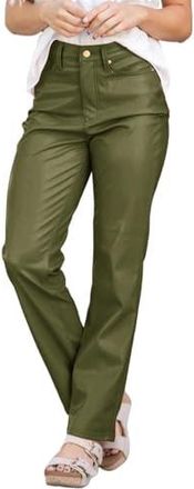 Generic Femme Pantalons Simili Cuir Pantalon Droit Taille Haute en Cuir PU Pantalon de Loisirs Y2k R&eacute;tro Pantalon Chic &eacute;Lastique Leggings Pantalon en Cuir Noi