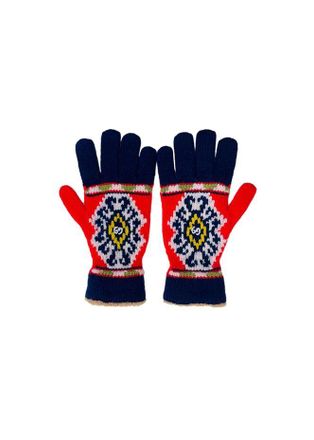 Gucci Fair Isle GG Knit Red & Blue Gloves - Size M Size M