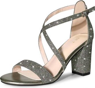 Allegra K Femmes Sandales Talons Blocs Sangles Entrecrois&eacute;es Scintillantes Rotguss 39