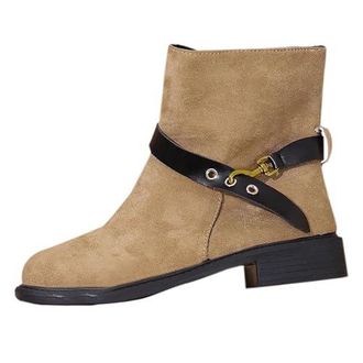 Generic Bottines larges et d&eacute;contract&eacute;es pour femme - Bout rond - Talon bas - Boucle - Confortable - Pour lautomne et lhiver, kaki, 36.5 EU