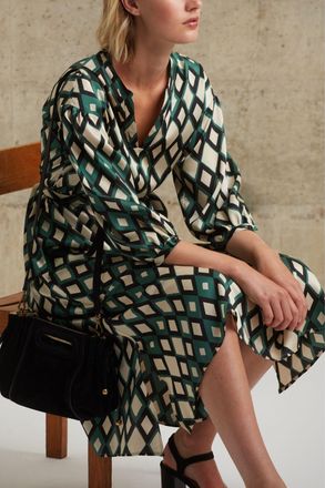 Gerard Darel Robe longue &agrave; imprim&eacute; 1970s - JADE - Emeraude