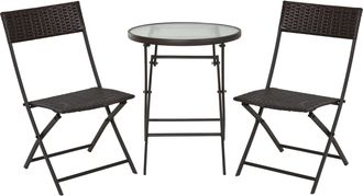 OUTSUNNY Bistroset Balkonset Garnitur Polyrattan 3 TLG. Klappbar Garten Braun