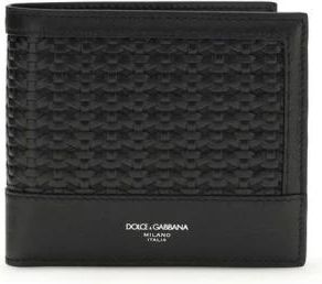 Dolce & Gabbana Homme, Accessoires, Noir, Taille: ONE Size Portefeuille Bi-fold en Cuir Tress&eacute;
