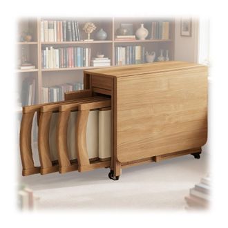 Generic Klappbarer Esstisch, Tragbares kleines Esszimmerset aus Massivholz mit 4 Lederst&uuml;hlen und Stauraum, Platzsparende Essecke for K&uuml;che, Wohnung, Wohnzimm