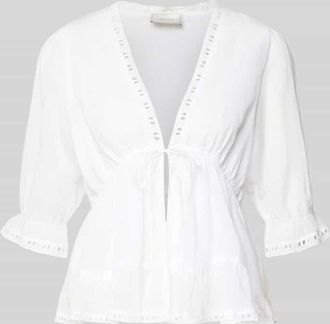 Neo Noir Bluse mit Lochstickerei und Schn&uuml;rung Modell ADELIA