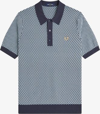 Fred Perry Feinstrick-Poloshirt mit Schachbrettmuster und Logo-Stickerei in